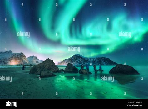 Green Aurora Borealis And Photographers Aurora Northern Lights In