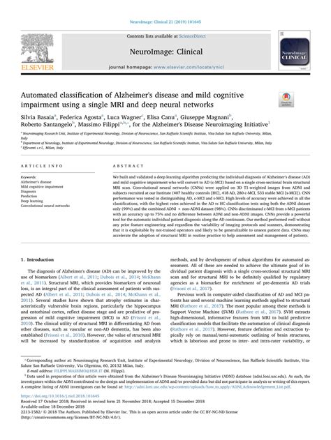 Pdf Automated Classification Of Alzheimers Disease And Mild