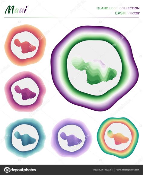Maui Logo Collection Colorful Badge Island Layers Maui Border Shape Stock Vector By ©gagarych