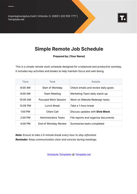 Free Simple Remote Job Schedule Template To Edit Online
