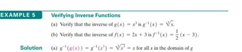 Example 5 Verifying Inverse Functionsa Verify That The Inverse Of Gx