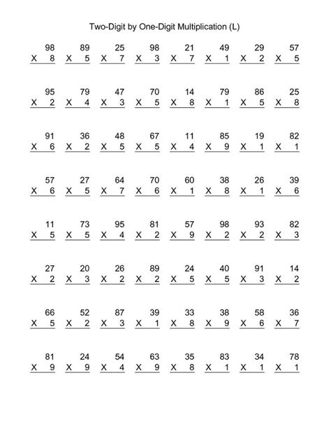 Printable Multiplication Worksheets 1 6th Grade Multiplication