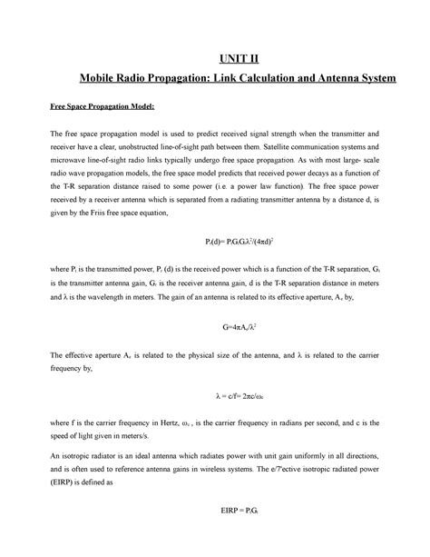 Mobile Radio Propagation Link Calculation And Antenna System