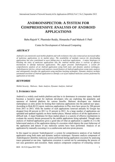Androinspector A System For Comprehensive Analysis Of Android