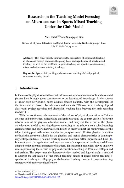 Pdf Research On The Teaching Model Focusing On Micro Courses In Sports Mixed Teaching Under