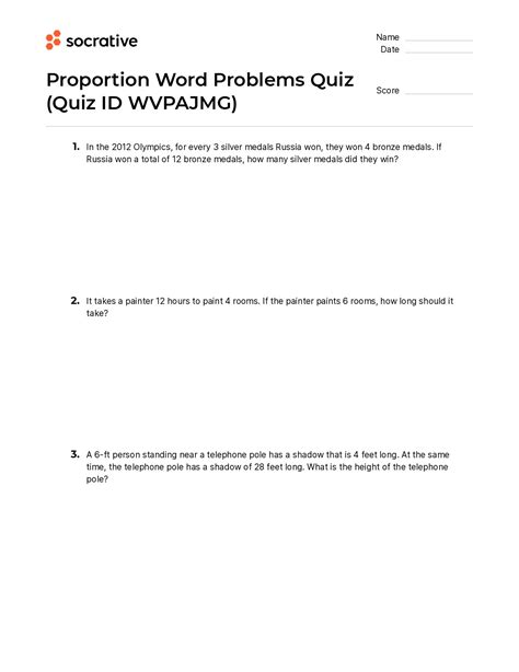Proportion Word Problems Quiz Quiz Shop Worksheets Library