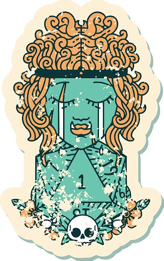 레트로 문신 스타일 슬픈 오크 야만인 캐릭터 얼굴 자연 하나 D20 롤 굴리기에 대한 스톡 벡터 아트 및 기타 이미지 굴리기 도깨비 마음이 산란해진 Istock