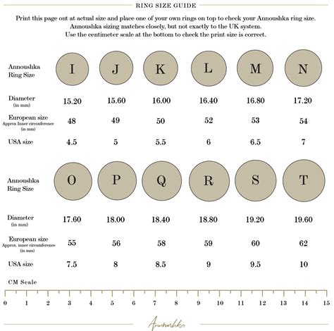 Womens Ring Size Chart Printable