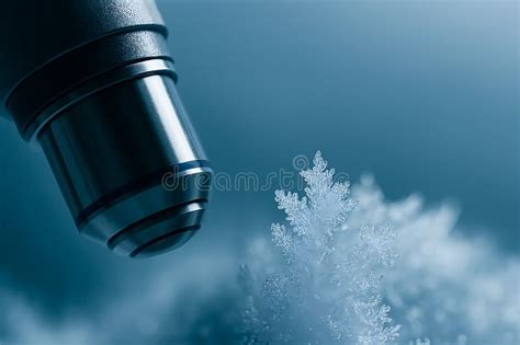 Microscopic View Of Delicate Ice Crystals Frost Under Microscope Lens