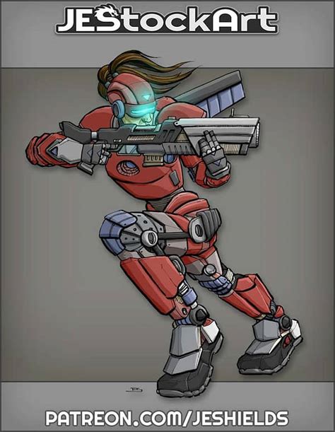 Scifi Armored Female Combatant With Energy Rifle