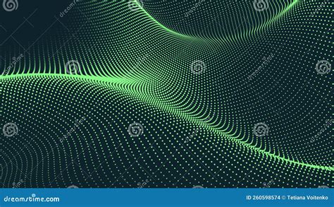Wave Of Flowing Particles On A Dark Background Abstract Backdrop With Dynamic Elements Of Waves