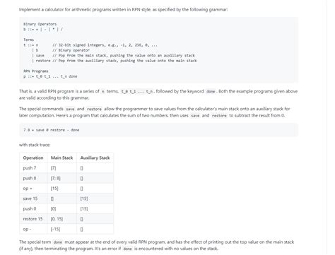 Implement A Calculator For Arithmetic Programs