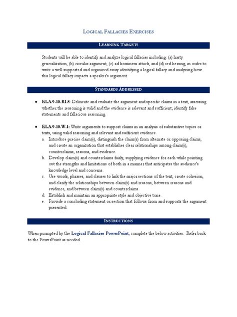 Logical Fallacies Exercises Pdf Argument Fallacy