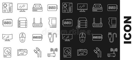 Set Line Router And Wi Fi Signal Usb Cable Cord Sd Card Optical Disc