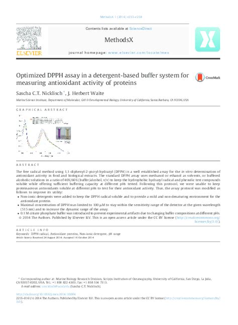 Pdf Optimized Dpph Assay In A Detergent Based Buffer System For