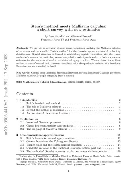 Pdf Steins Method Meets Malliavin Calculus A Short Survey With New