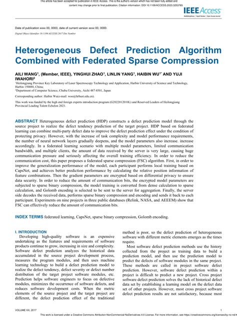 pdf heterogeneous defect prediction algorithm combined with federated