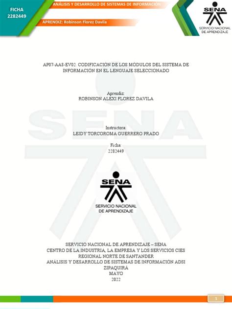 Ap07 Aa8 Ev02 Codificación De Los Módulos Del Sistema De Información En El Lenguaje