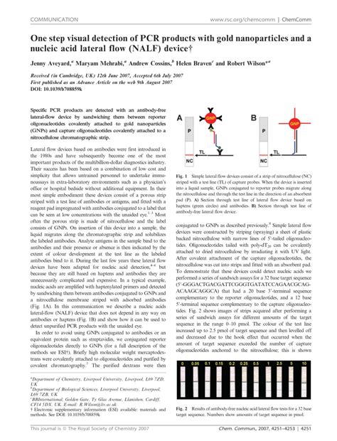 Pdf One Step Visual Detection Of Pcr Products With Gold Nanoparticles And A Nucleic Acid
