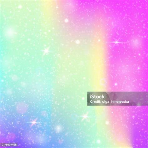 마법의 패턴 보라색 우주 배경입니다 레인보우 홀로그램 동화 반짝임 효과 핑크 소녀 그라데이션입니다 라일락 갤럭시 초대 유니콘 텍스처입니다 사탕 마법 패턴 공주에 대한 스톡