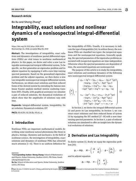 Pdf Integrability Exact Solutions And Nonlinear Dynamics Of A