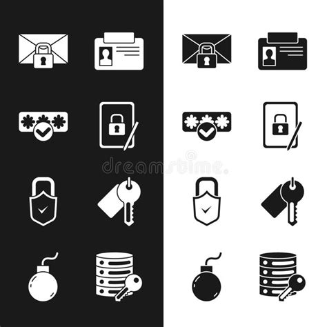 Set Tablet With Closed Padlock Password Protection Mail Message Password Identification Badge
