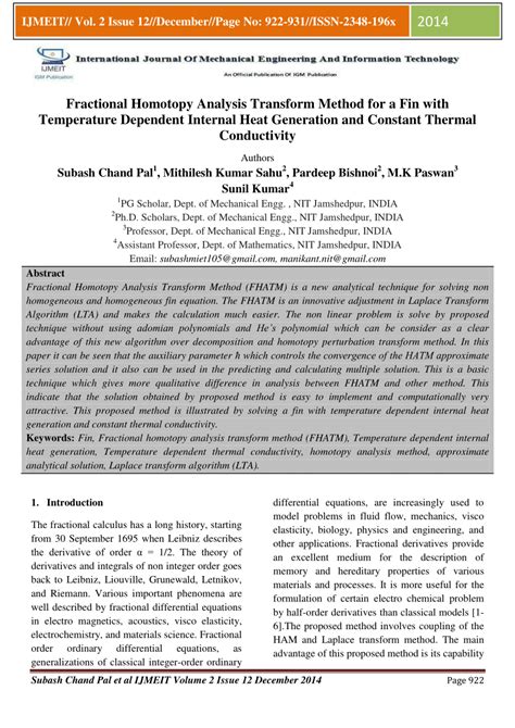 Pdf Fractional Homotopy Analysis Transform Method For A Fin With
