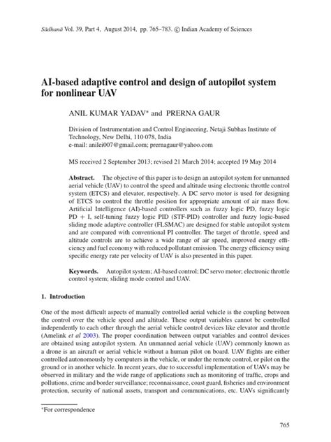 ai based adaptive control and design of autopilot system for nonlinear