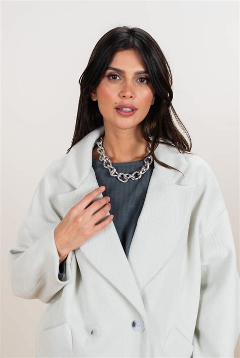 Ecrou Kadın Ekru Balıksırtı Oversize Kısa Kaşe Kaban