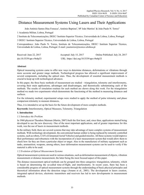 PDF Distance Measurement Systems Using Lasers And Their Applications