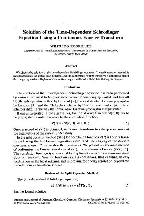 Pdf Solution Of The Time Dependent Schrödinger Equation Using A Continuous Fourier Transform