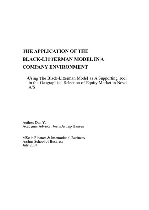 Pdf The Application Of The Black Litterman Model In A Company Environment Using The Black