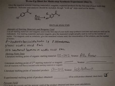 Solved Write Up Sheet For Multi Step Synthesis Experiment