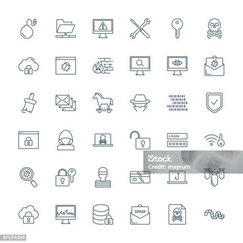 컴퓨터 바이러스 사이버 공격 해킹 벡터 아이콘 세트 개념에 대한 스톡 벡터 아트 및 기타 이미지 개념 검색 금융 Istock
