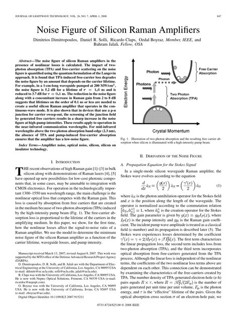 Pdf Noise Figure Of Silicon Raman Amplifiers