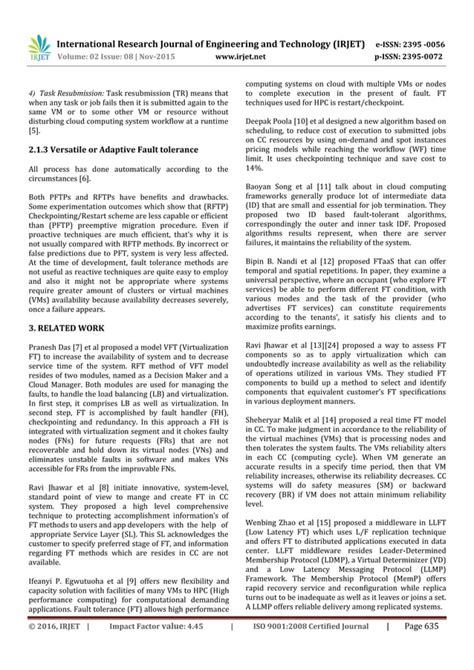 A Comparative Review On Fault Tolerance Methods And Models In Cloud Computing Pdf