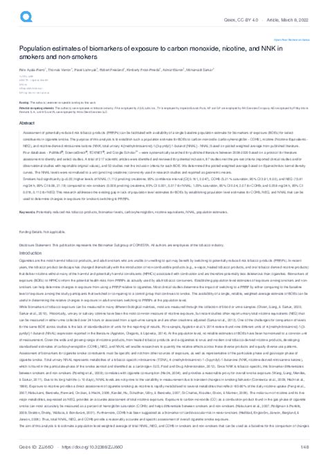 Pdf Population Estimates Of Biomarkers Of Exposure To Carbon Monoxide