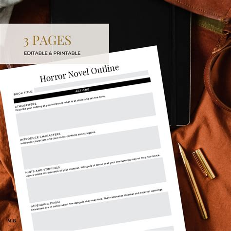 Horror Novel Outline Template Book Writing Template For Horror Writers Editable And Printable