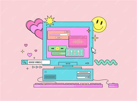 Premium Vector Pc With Monitor Keyboard And Mouse In Retro Style Computer With Musical User