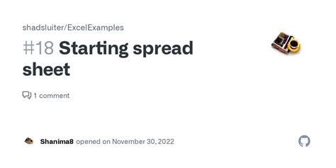 Starting Spread Sheet · Issue 18 · Shadsluiter Excelexamples · Github