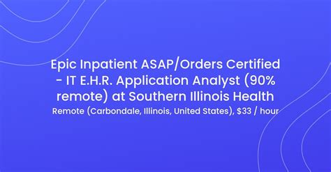 Epic Inpatient Asaporders Certified It Ehr Application Analyst