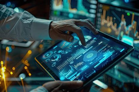 Professionals Exploring Data Analytics On Digital Tablet In Modern Business Setting Premium Ai