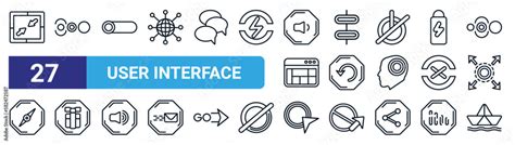 Set Of 27 Thin Line User Interface Icons Such As Image Of A Flower