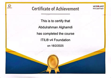 I Have Successfully Completed The Itil Course And Am Currently Preparing… Abdulrahman Alghamdi