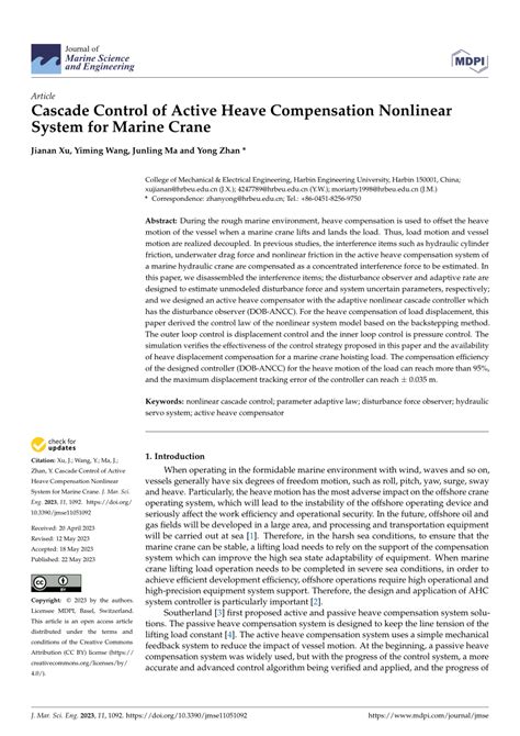 Pdf Cascade Control Of Active Heave Compensation Nonlinear System For