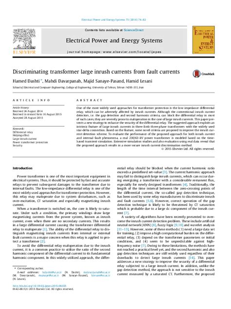 Pdf Discriminating Transformer Large Inrush Currents From Fault Currents