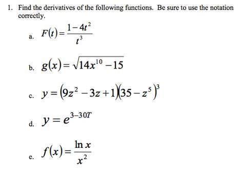 solved find the derivatives of the following functions be
