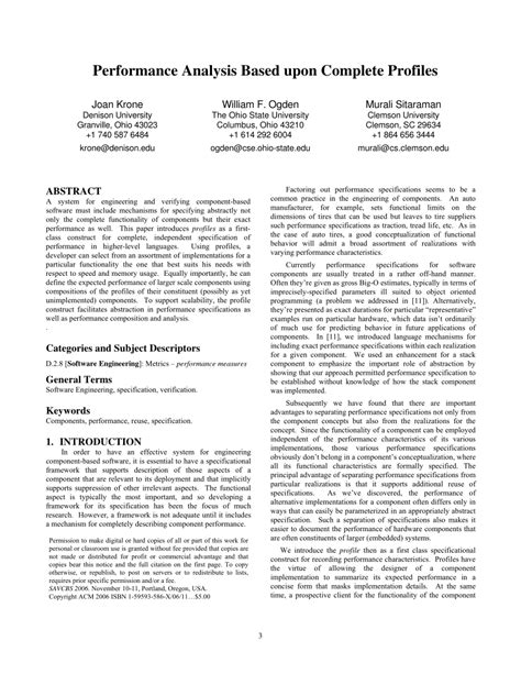 Pdf Performance Analysis Based Upon Complete Profiles