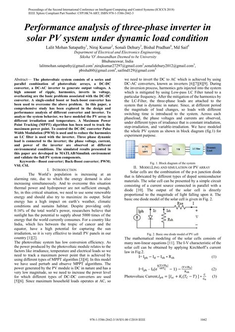 Pdf Performance Analysis Of Three Phase Inverter In Solar Pv System Under Dynamic Load Condition