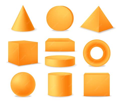 Реалистичные геометрические элементы 3d изолированная сцена цветной рендеринг большого набора